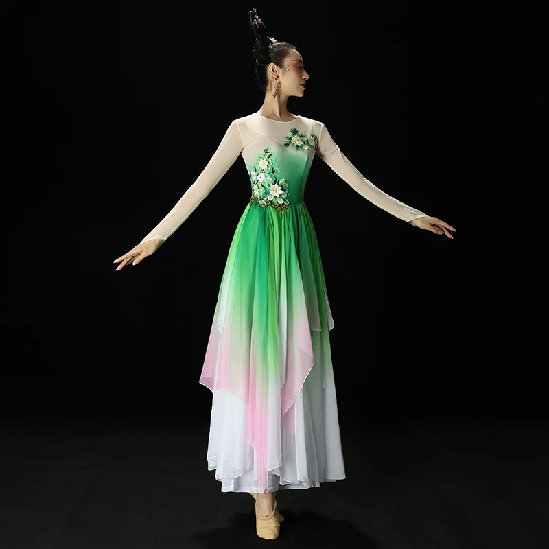 Ombre Green To Pink Classical Dance Costume Women Long Sleeve Dancing ...