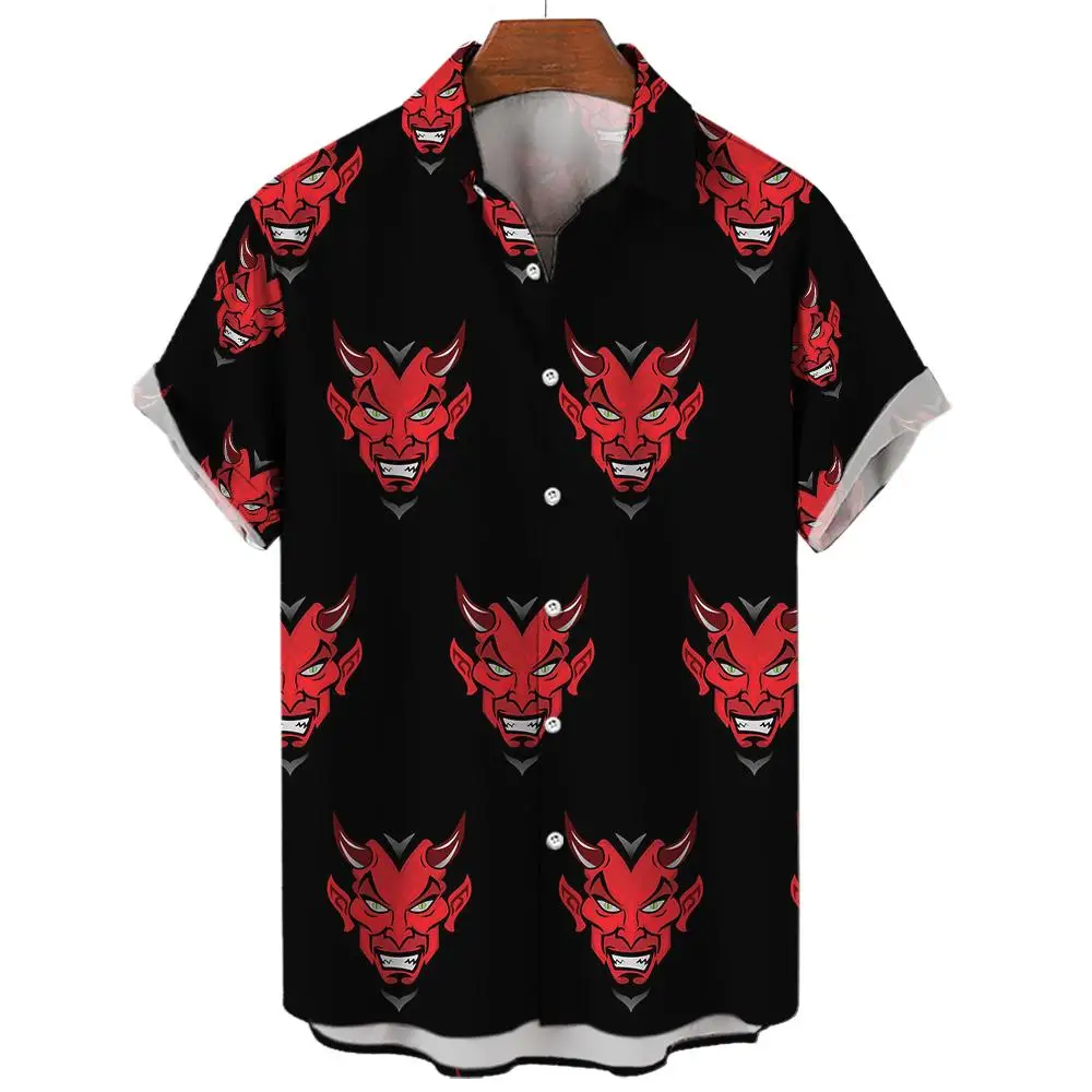 Devil Pattern Men's Shirts Oversized Shirt Loose Causal Double ...