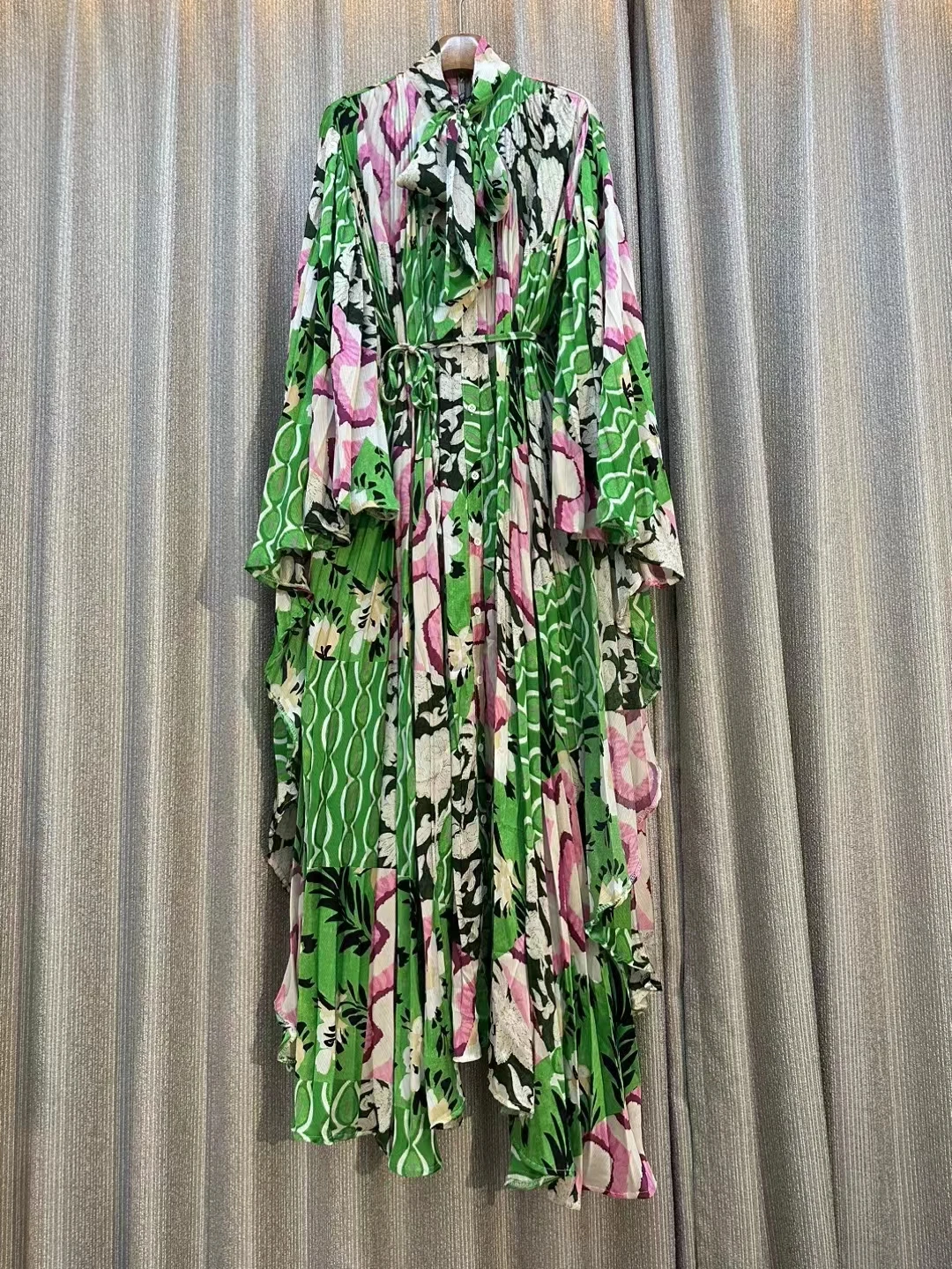 Elegant-Maxi-Dress-Flower-Print-For-Women-Flare-Sleeve-Lace-up ...