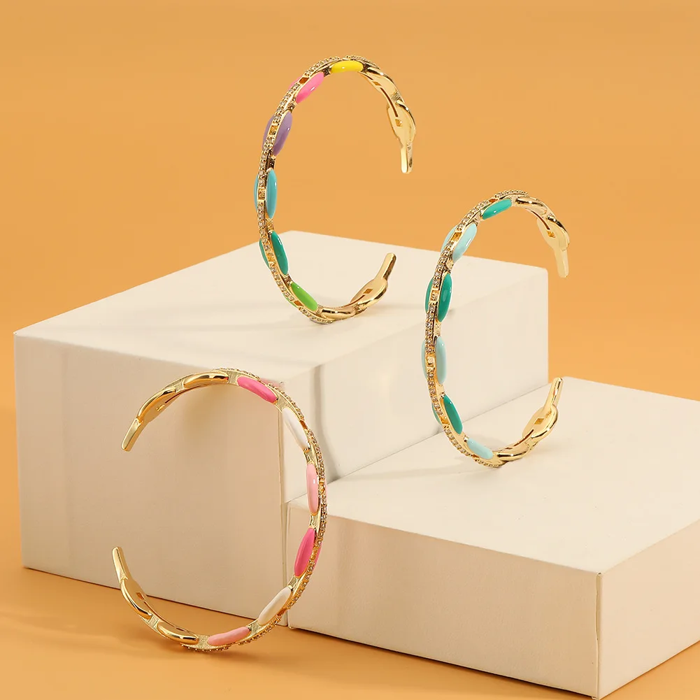 18K Gold Plated Coffee Bean Adjustable Bracelets Cute Colorful Enamel ...