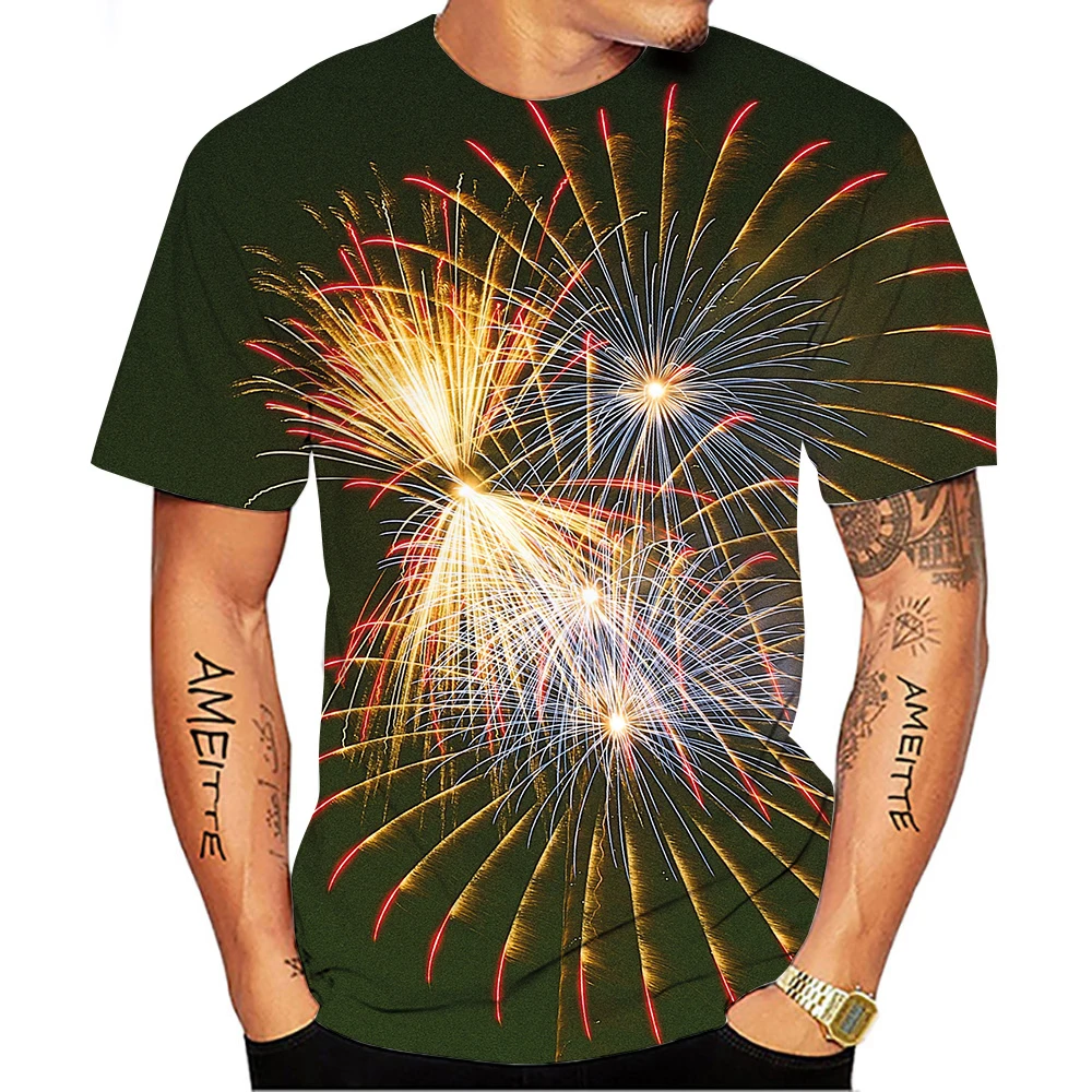 New-Summer-Tide-Firework-Picture-Men-T-Shirts-Casual-3D-Print-Tees-Hip ...