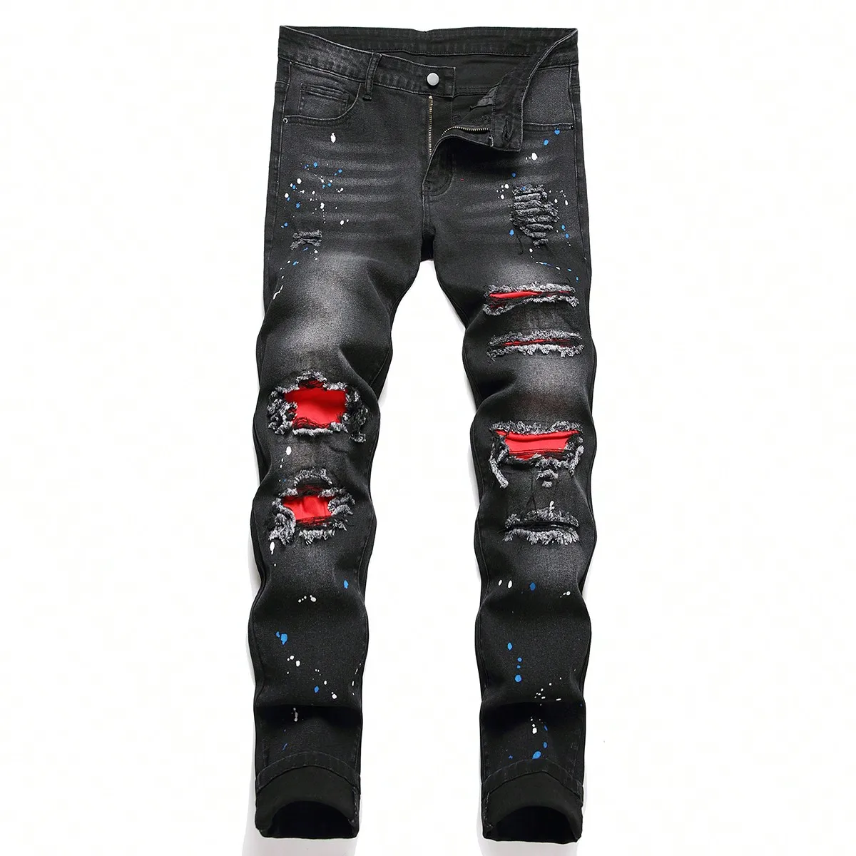 Men-Stretchy-Ripped-Skinny-Biker-Embroidery-Cartoon-Print-Jeans ...
