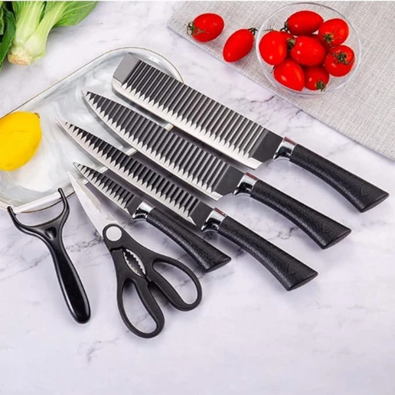 Wavy-Pattern-Kitchen-Knife-Six-piece-Knife-Set-Non-Stick-Corrugated ...