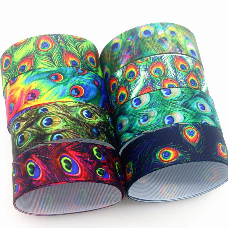 Peacock Feather Printed Ribbon | Peacock Wide Grosgrain Ribbon - 7/8 ...