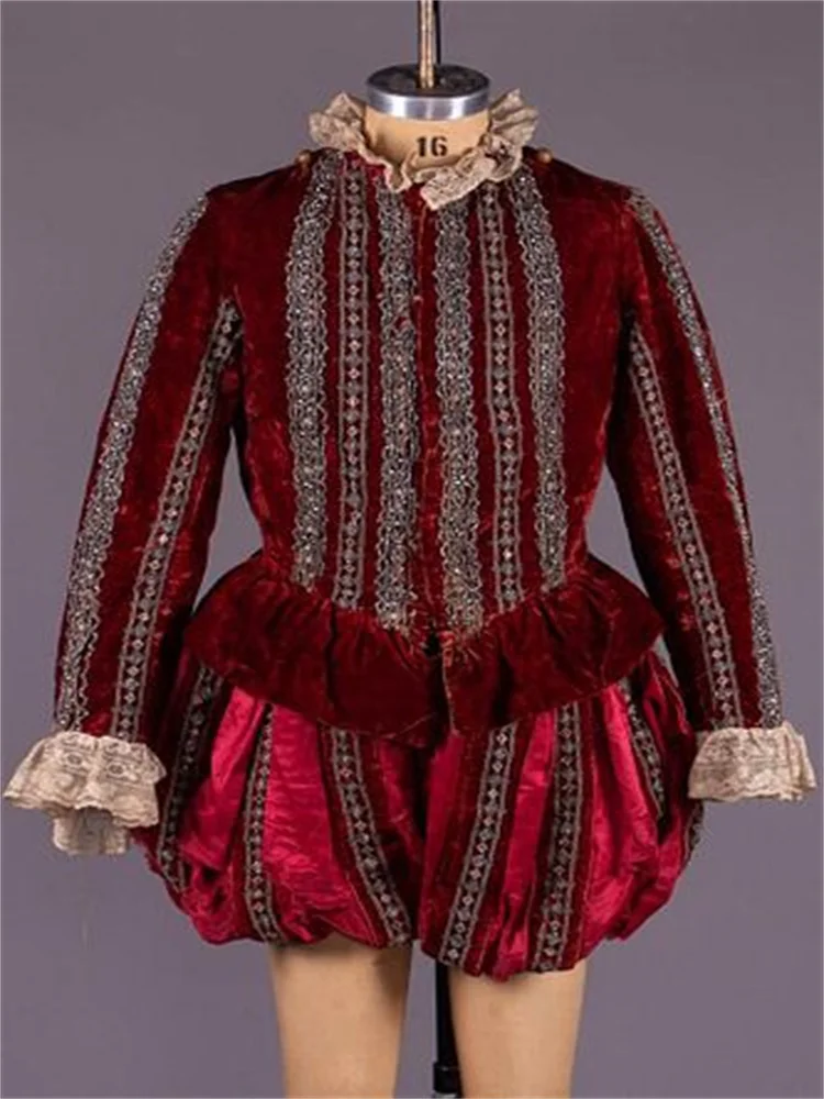 Men's Tudor Elizabethan Cosplay Costume Red Kings Top Pants Noble Suit ...