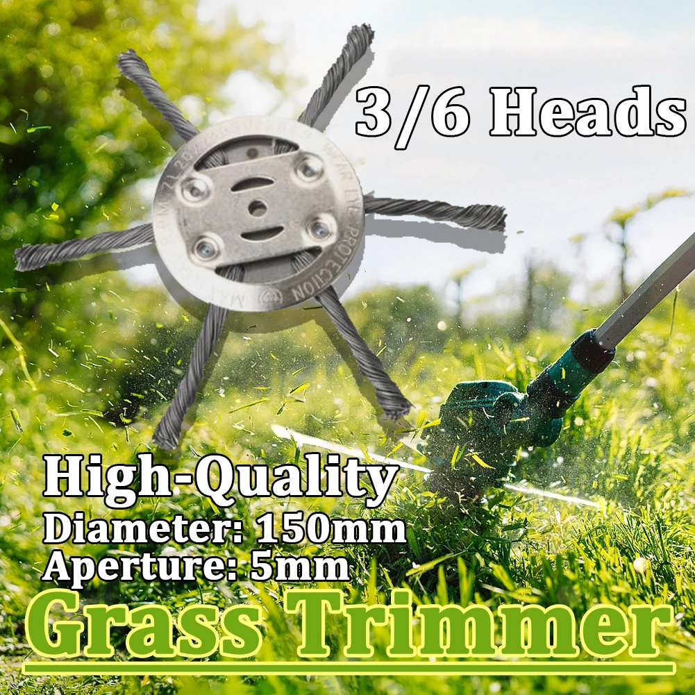 Steel Wire Grass Trimmer Head 3/6 Head Lawn Mower Grass BrushCutter ...