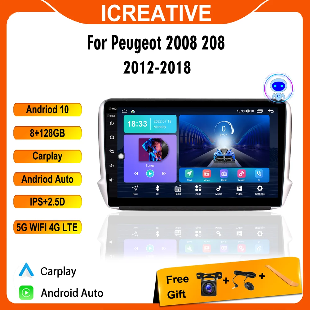 10.1 Inch 2 Din Car Radio For Peugeot 208 2008 Android Multimedia 2012 ...