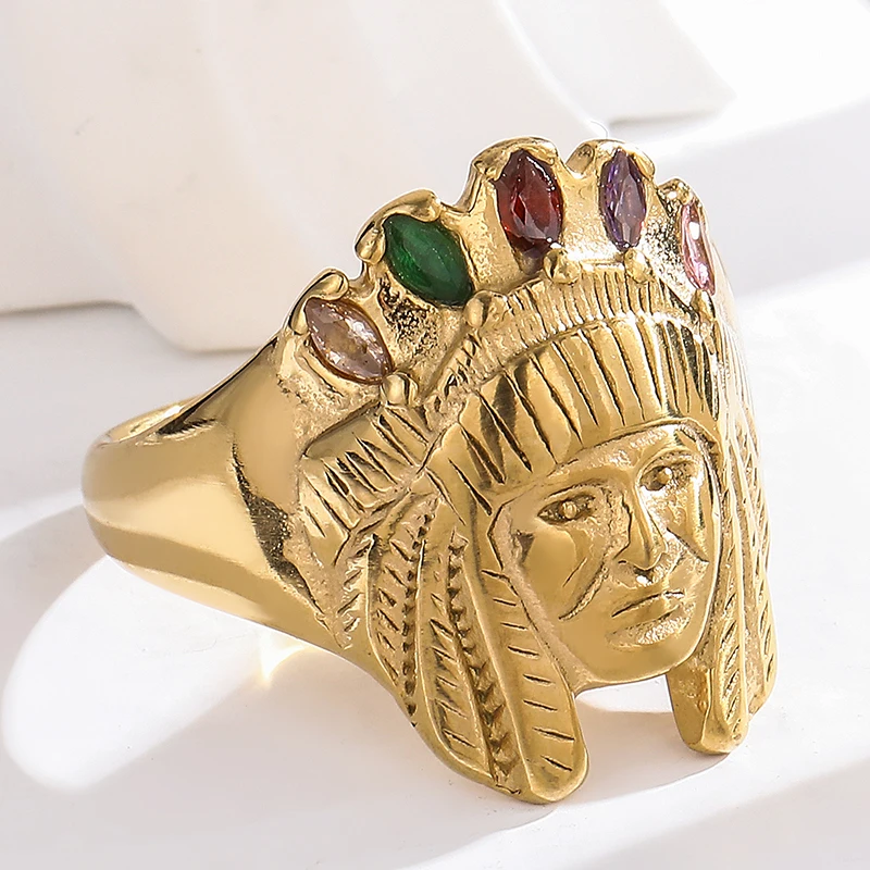 Anillo-indio-chapado-en-oro-Punk-de-acero-inoxidable-pulido-alto-joyer ...