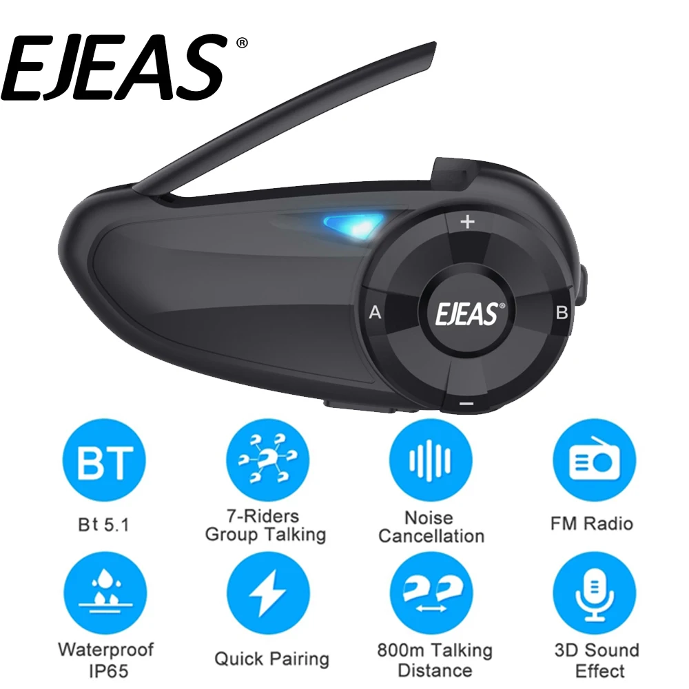 EJEAS Q7 Motorcycle Helmet Bluetooth Intercom Quickly Pair Up to 7 ...