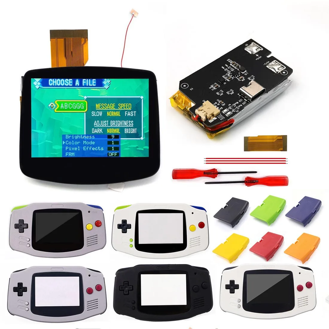 USB-Rechargeable-GBA-1800mAh-Lithium-Battery-with-IPS-V5-Pre-laminated-Backlight-Screen-Kits ...