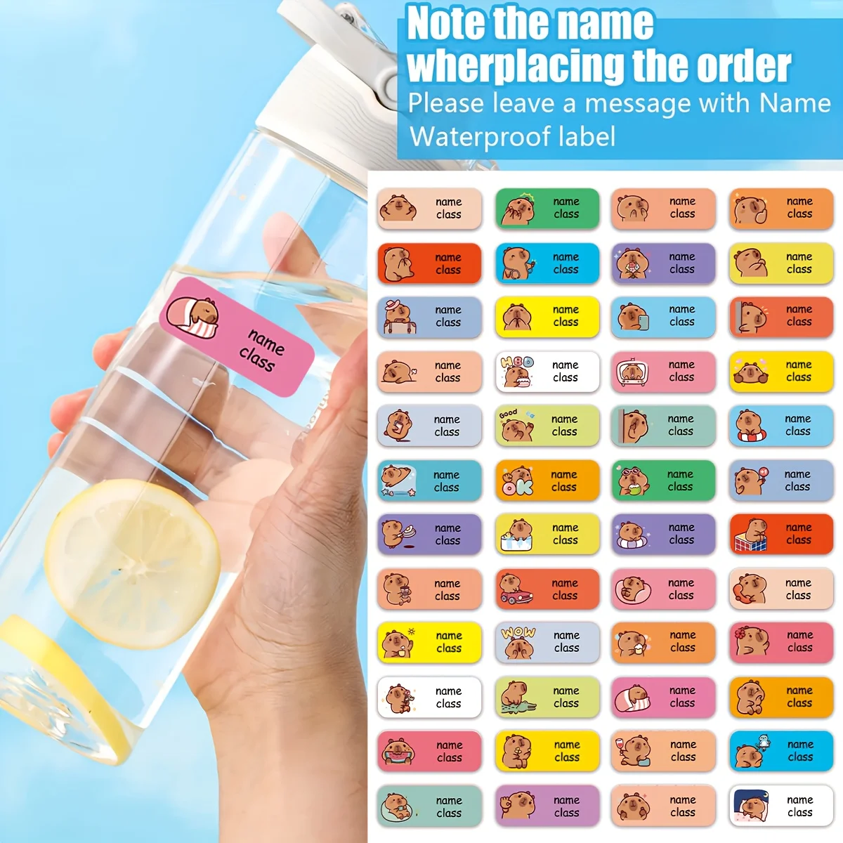 Personalized Label Stickers for kids,Custom Capybara Name Stickers for ...
