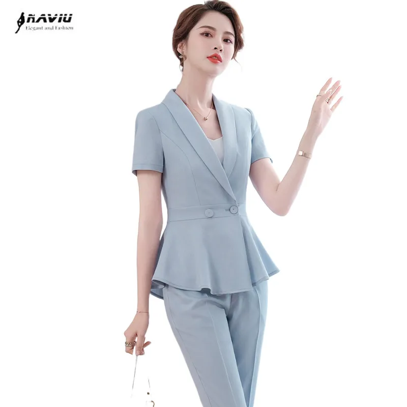 Light-Blue-Professional-Suits-Women-Summer-Thin-Slim-Temperament ...