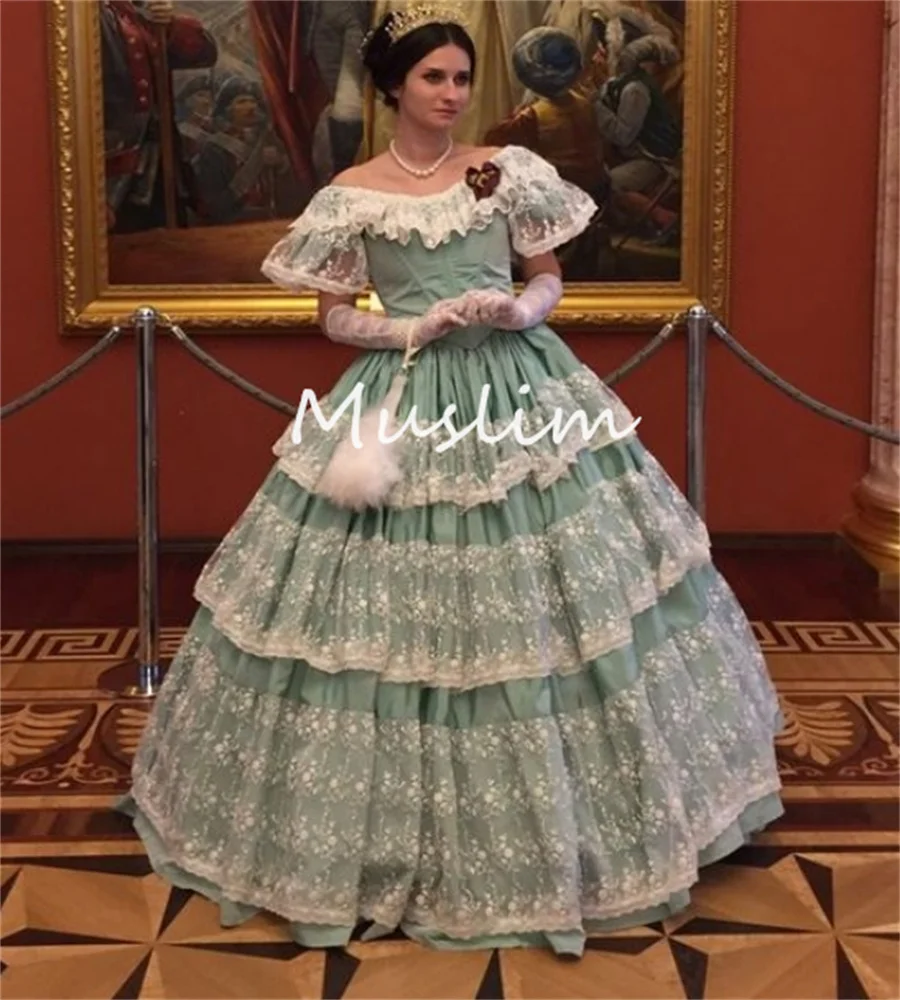 Renaissance Bustle Green Prom Dress 1860s French Duchess Rococo ...