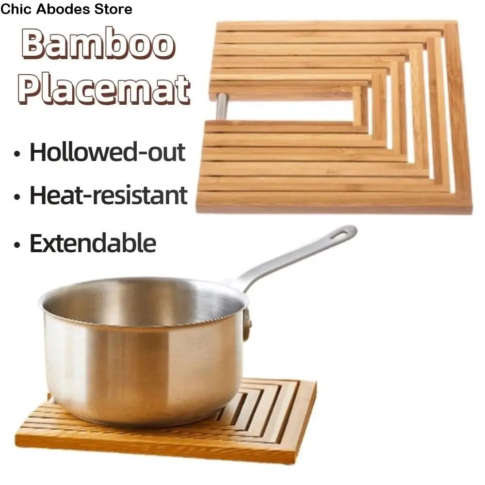 Durable Creative Bamboo Placemat Natural Hollowed-out Bamboo Heat ...