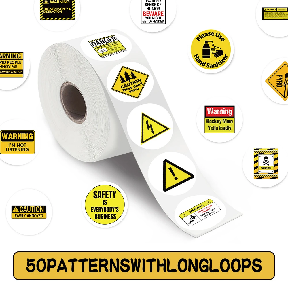 200pcs-Cartoon-Warning-Stickers-Roll-Danger-Banning-Decals-Graffiti ...
