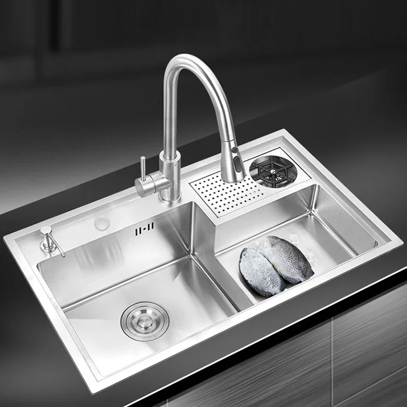 Large-Stainless-Steel-Kitchen-Sink-Brushed-3-Hole-Large-Single-Sink ...