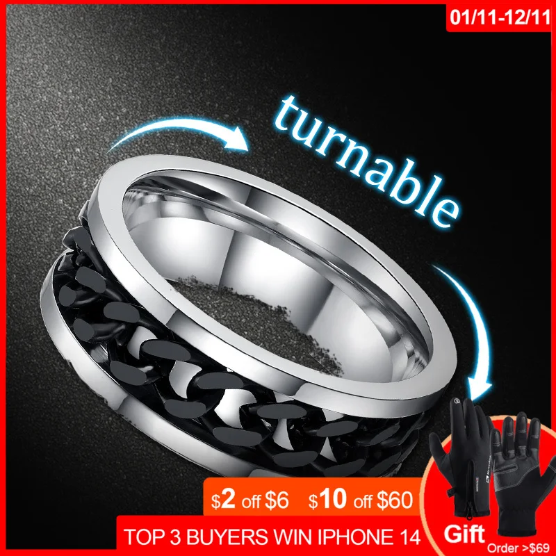 Vnox Spinner Black Chain Ring For Men Punk Titanium Steel Metal Finger ...
