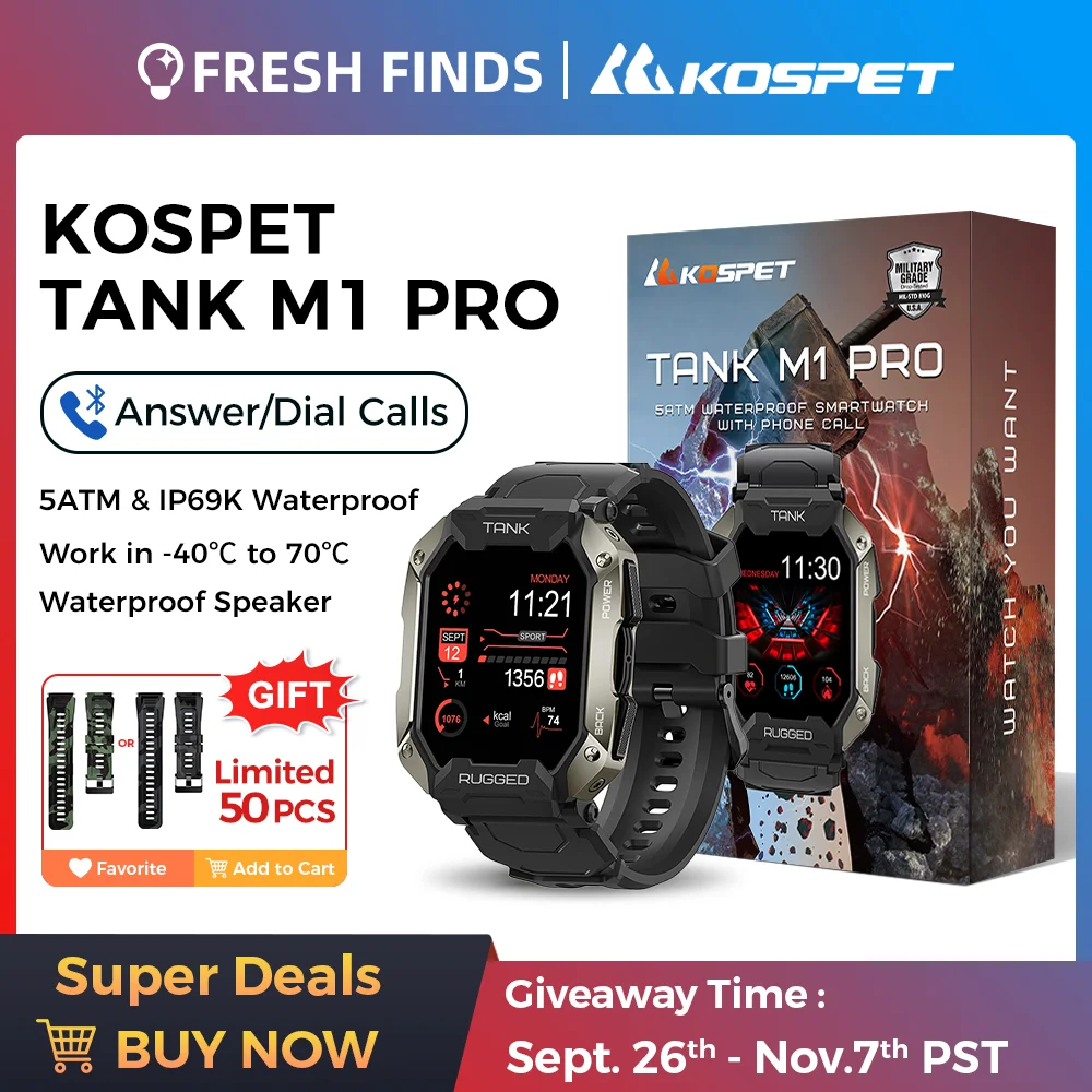 KOSPET TANK M1 PRO Smart Watch Men Rugged Outdoor Sport Fitness Tracker ...