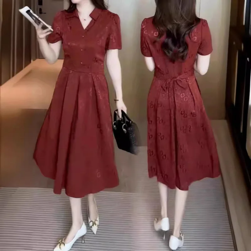 High-End-Entry-Lux-Short-Sleeve-Dress-Women2024New-Elegant-Slim-Fit ...