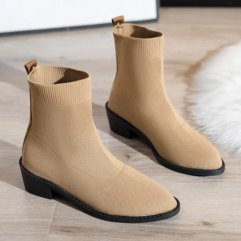 2022new Knit Fabric Booties Women Autumn Winter Stretchy Knit Ankle ...
