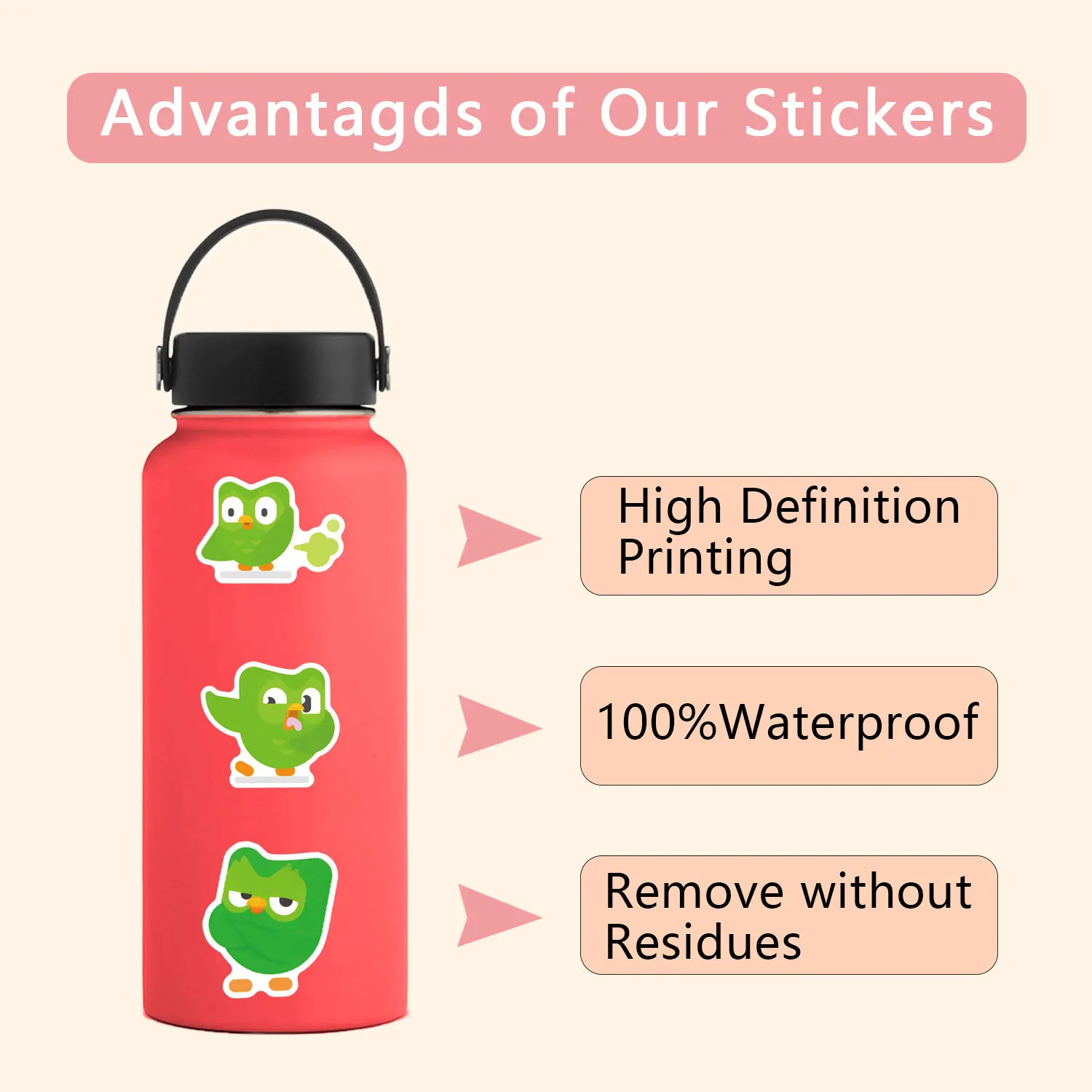 10/55PCS Duolingo Stickers Learning Software Green Bird Cartoon Decals ...