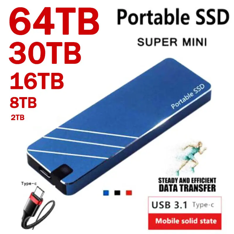 신제품 오리지널 500GB 휴대용 SSD, 고속, 1TB 2TB 4TB 8TB 16TB 외장 솔리드 스테이트 드라이브, USB3.1 c타입 하드 디스크, 노트북용 ...