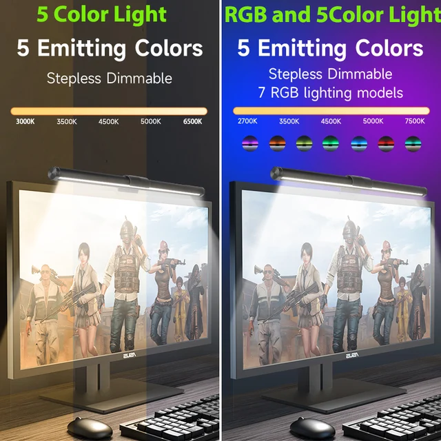 RGB Led Monitor Lights Bar Stepless Dimmable Desk Lamps Screen Hanging ...
