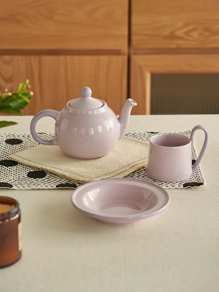 Ceramic-Teapot-Cup-Saucer-Set-Solid-Color-Brown-Purple-England-Retro ...