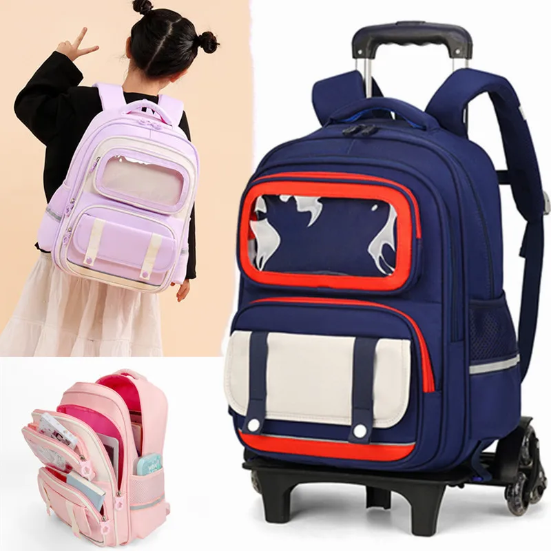 School Backpack with Wheels Trolley School Bags for Teenagers Girls ...