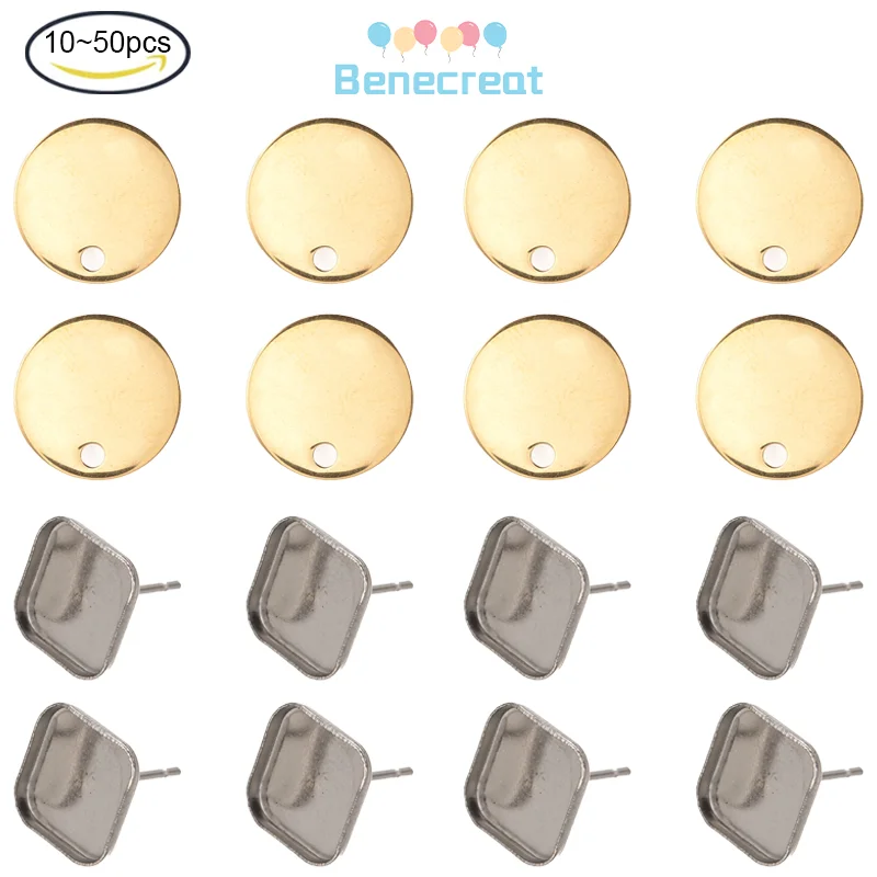 10-50PC-304-Stainless-Steel-Stud-Earring-Findings-with-Flat-Plate-Ear ...
