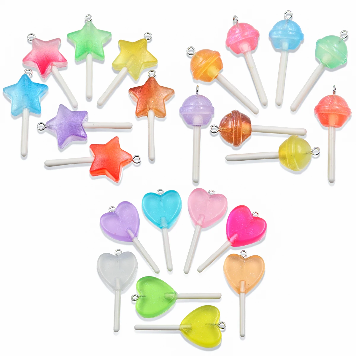 10Pcs 3 Styles Mix Color Star Round Heart Lollipop Charms Diy Findings ...