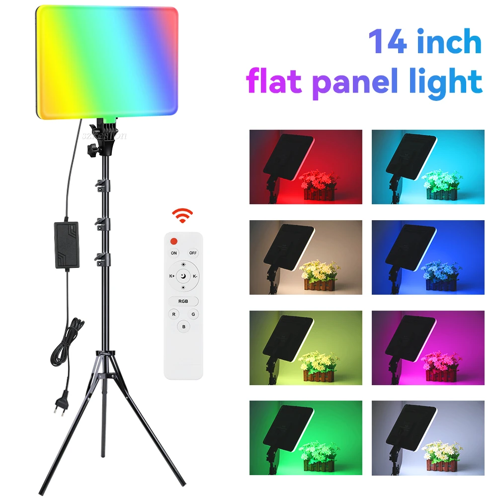 RGB Video Studio Lights LED Flat Plate Lamp Tripod 360° Full Color ...