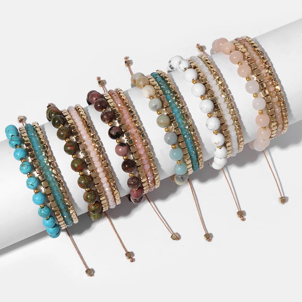 4Pcs-Set-Natural-Stone-Bracelets-Adjustable-Gold-Color-Beads-Bracelets ...