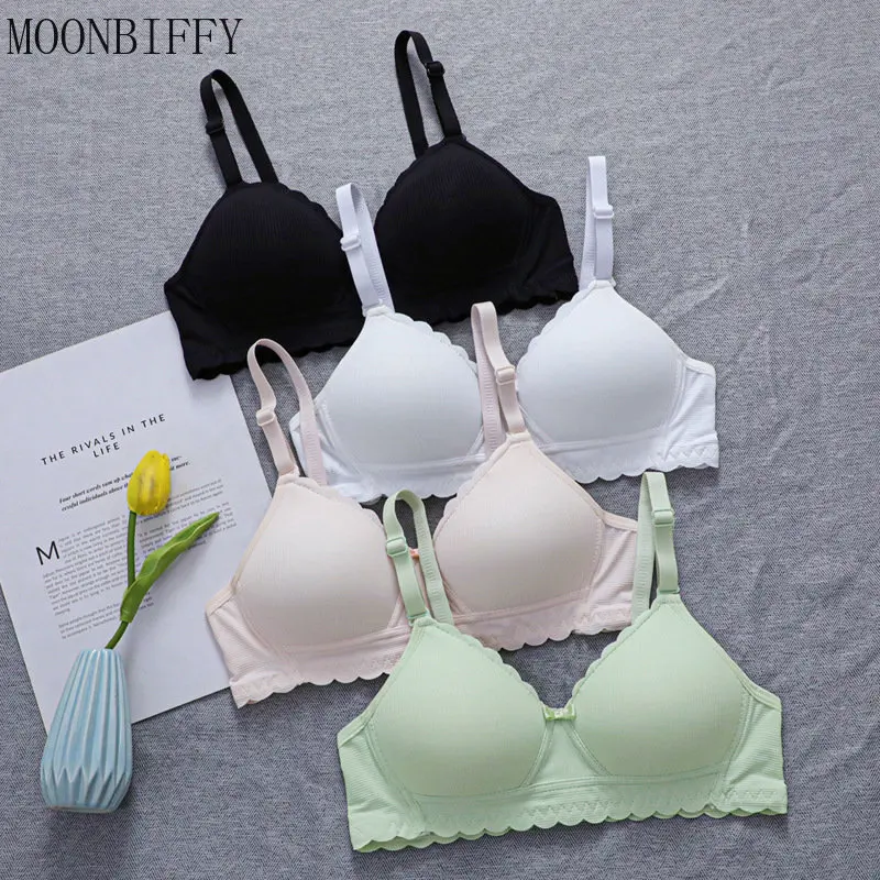 New Thin Wireless Bra Girl Bra Gather Adjustable Lace Bow Student ...