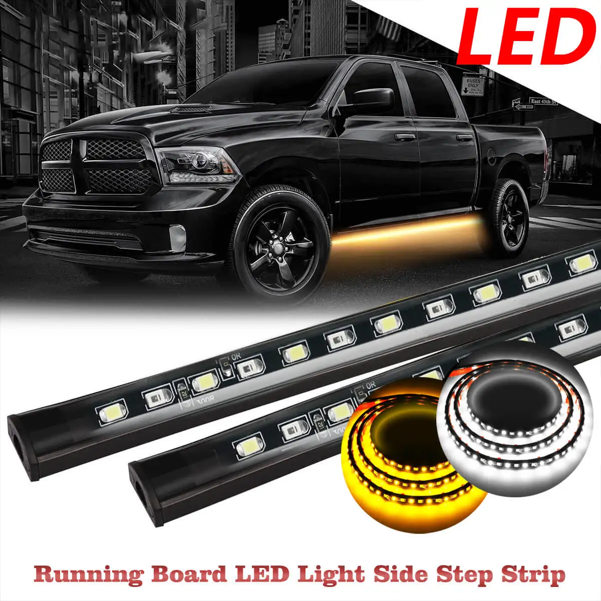 2Pcs 48" 70" LED Running Board Side Maker Light Bar Strips Amber Turn ...