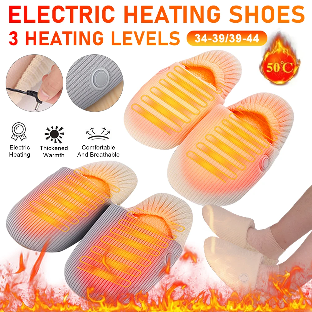 Electric Heating Slippers With 3 Heating Levels Home USB Heated Shoes ...