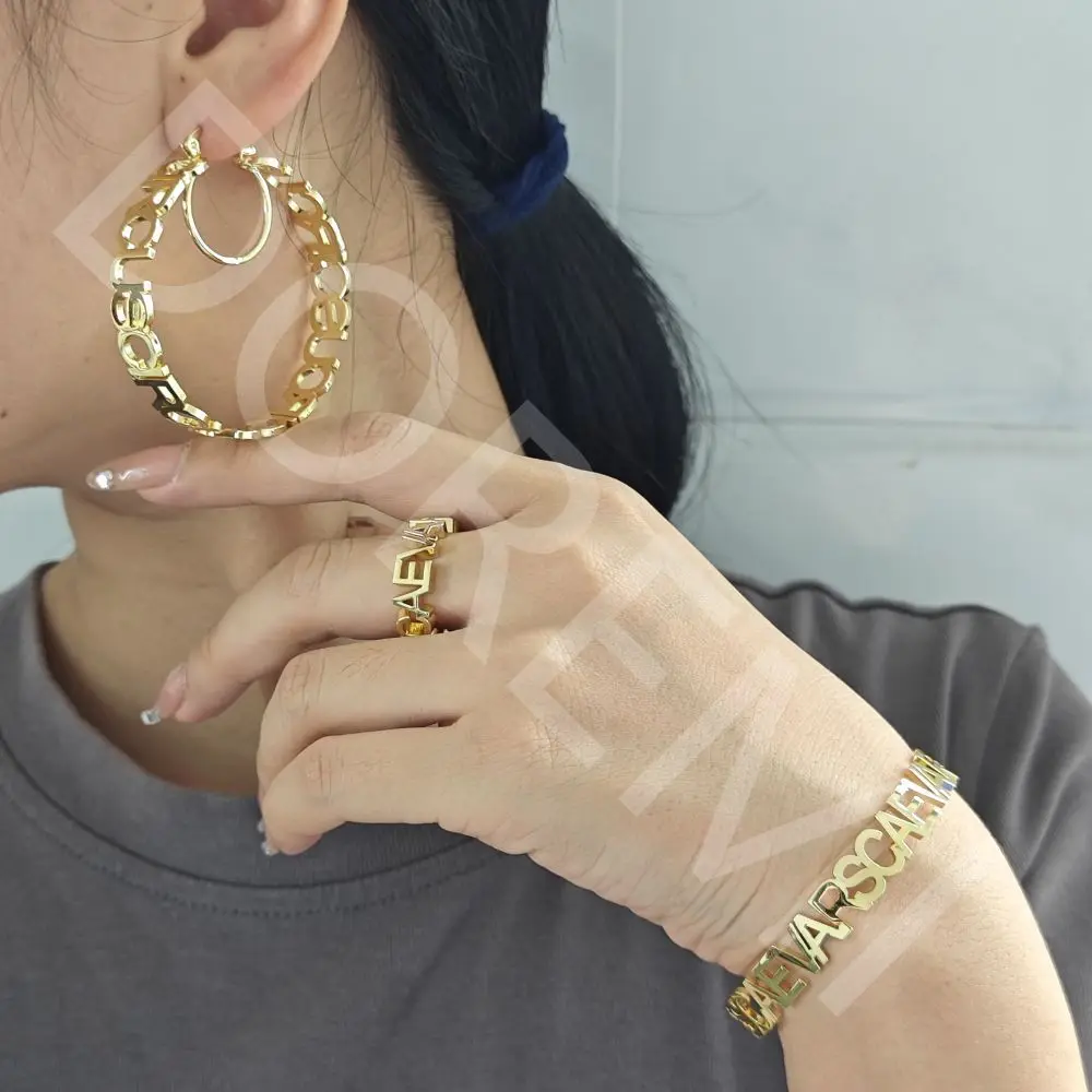 Doremi Custom Name Drop Shipping Earring Hoop Stainless Steel Gold