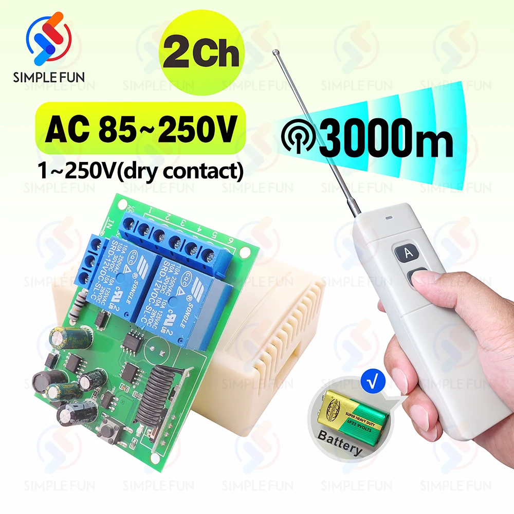 433MHz-Universal-Wireless-Remote-Control-Switch-110V-220V-2CH-Relay ...