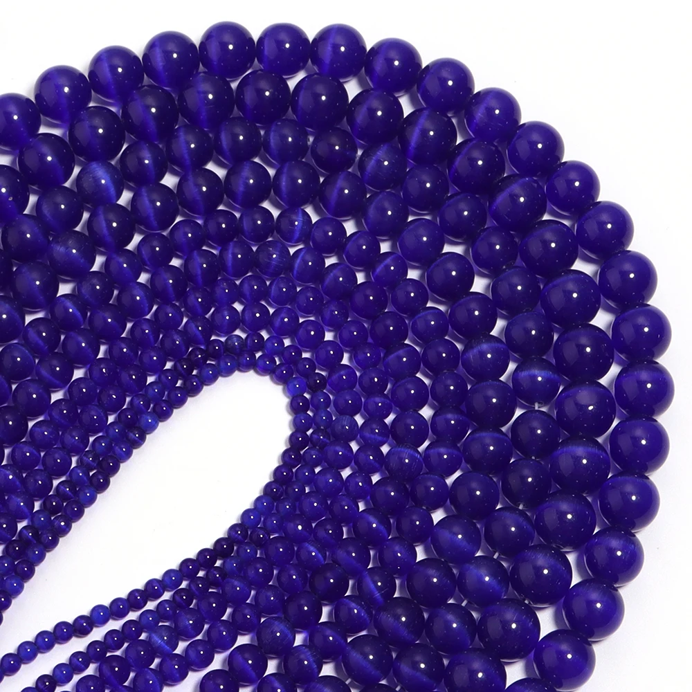 Dark Blue Cat Eye Stone Beads 4/6/8/10/12mm Smooth Round Gemstone Bead ...