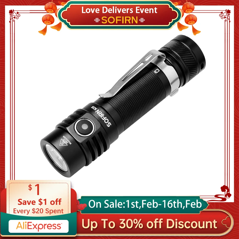 Sofirn SC18 1800lm EDC Flashlight USB C Rechargeable SST40 LED 18650 ...