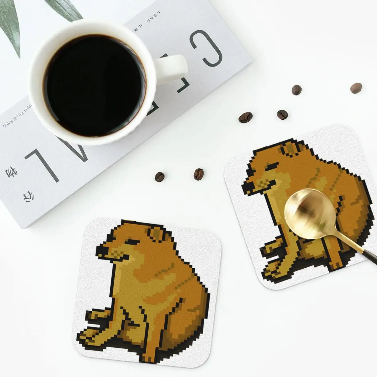 Posavasos-Cheems-pixelados-manteles-individuales-de-cuero-aislamiento ...