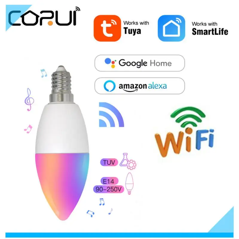 Corui Tuya Wifi E14 Smart Dimmable Magic Bulb Rgbcw Led Bulb Smart Life Voice Control Compatible ...