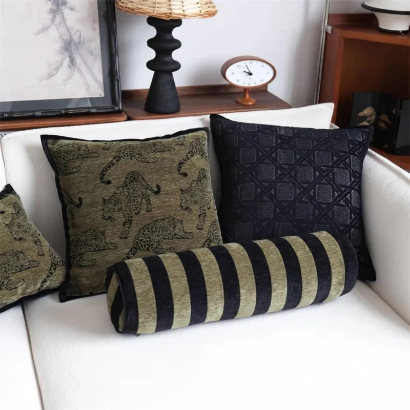 Retro Green Pillows Stripe Column Cushion Luxury Leopard Black ...