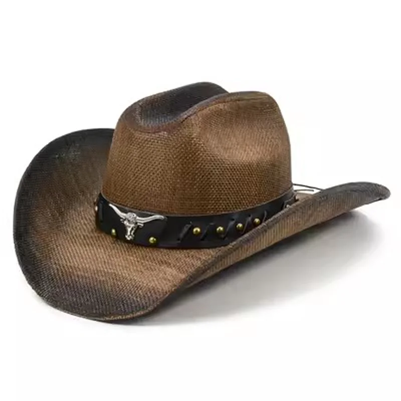 2024-New-Summer-Cowboy-cappello-di-paglia-doppio-concavo-Top-10cm-tesa ...