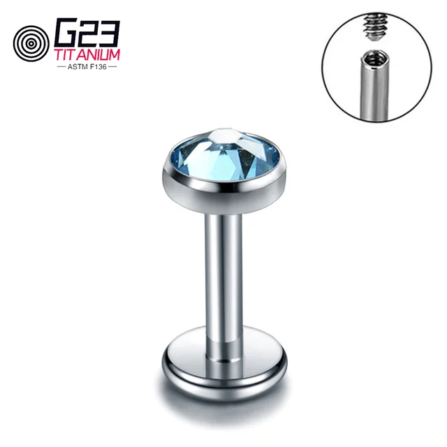 G23 Titanium Internally Thread Labret Piercing CZ Gem Orelha Cartilage ...