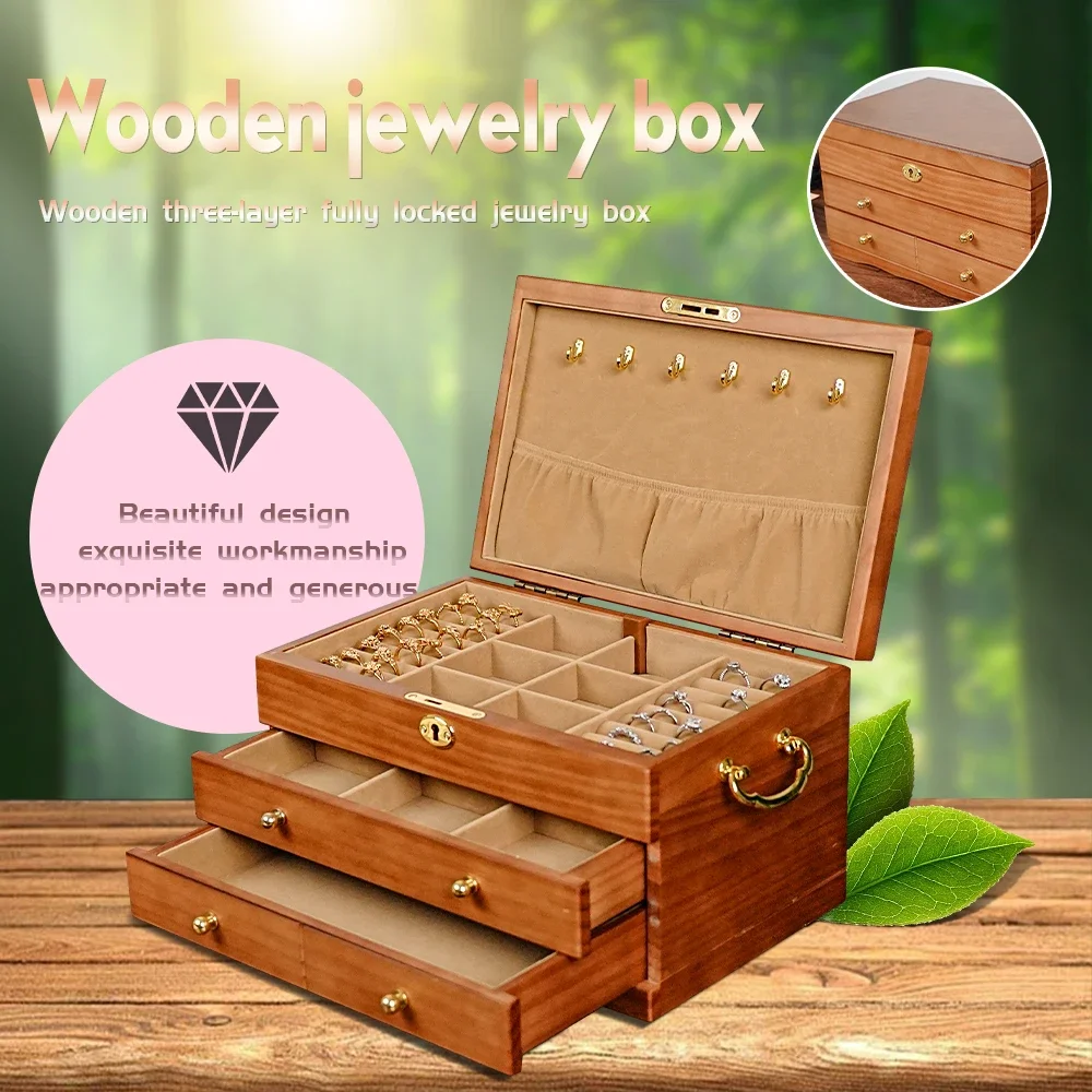 YB-Drawer-Jewelry-Box-Organizer-Storage-Chinese-Style-Pine-Wooden-Large ...