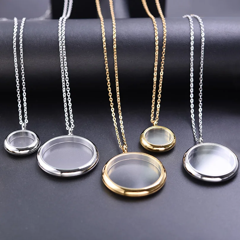 1Pc Stainless Steel Simple Round Floating Memory Locket Pendant ...