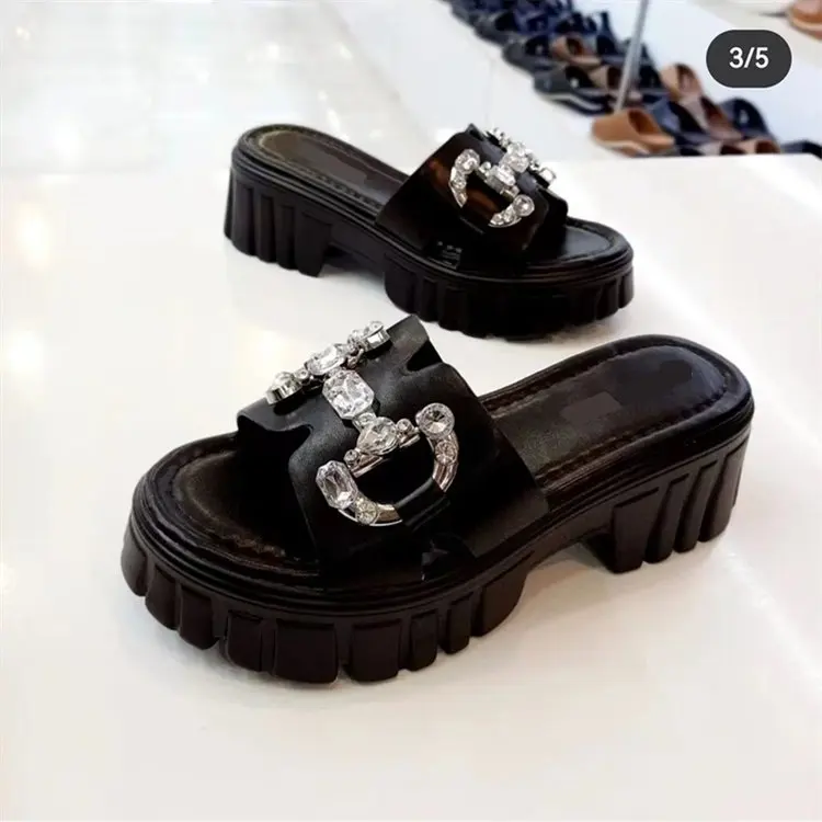 Zapatillas-de-cuero-con-plataforma-para-mujer-chanclas-decorativas-de ...