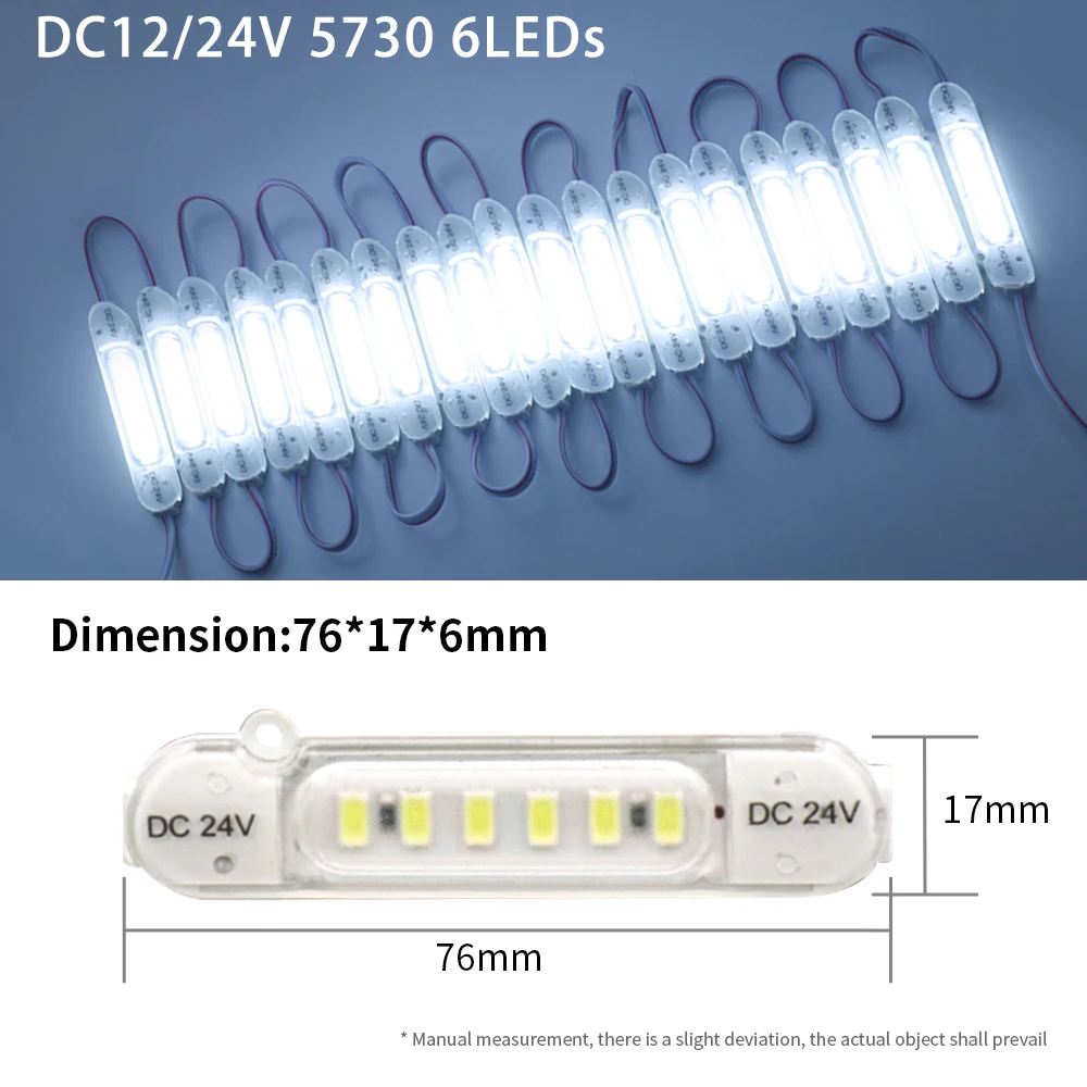 LED 모듈 5730 6LED, 매우 밝은 방수 스트링 라이트, 광고 표지판 상점 배너 백라이트, DC 12V 24V, 로트당 20 개