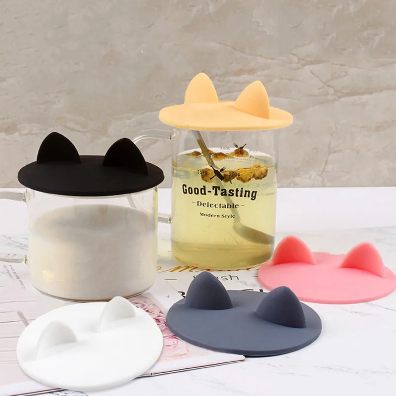 Cute Cat Ear Silicone Cup Lid Heat Resistant Leakproof Sealed Coffee ...